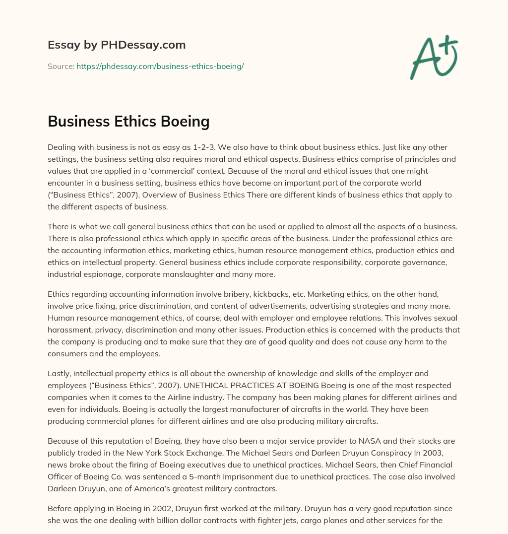 Business Ethics Boeing - PHDessay.com