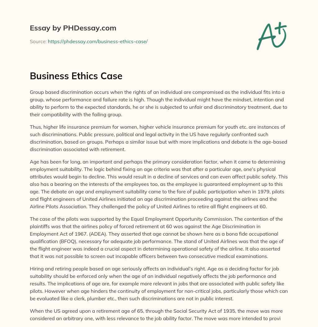 Business Ethics Case - PHDessay.com