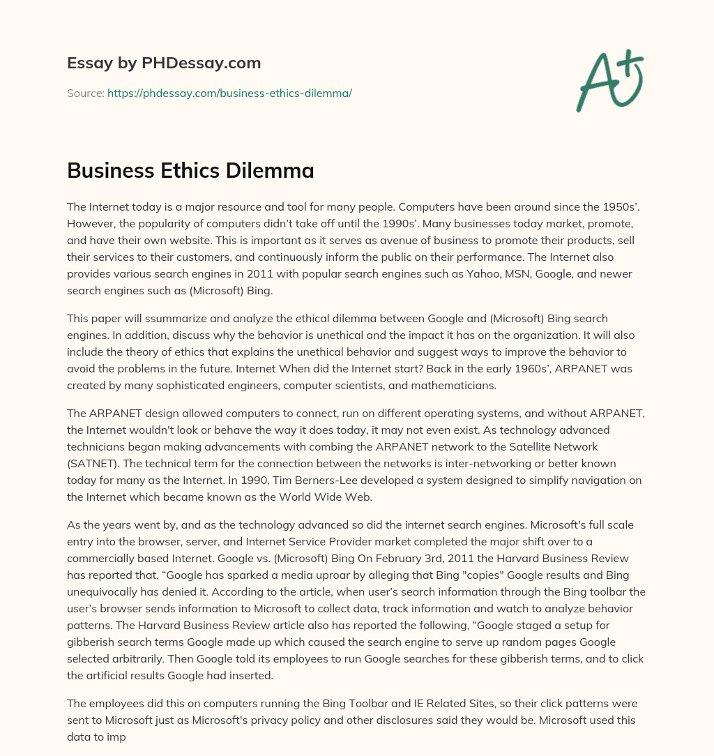 Business Ethics Dilemma - PHDessay.com