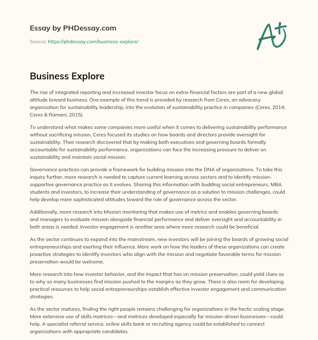 Business Explore (400 Words) - PHDessay.com