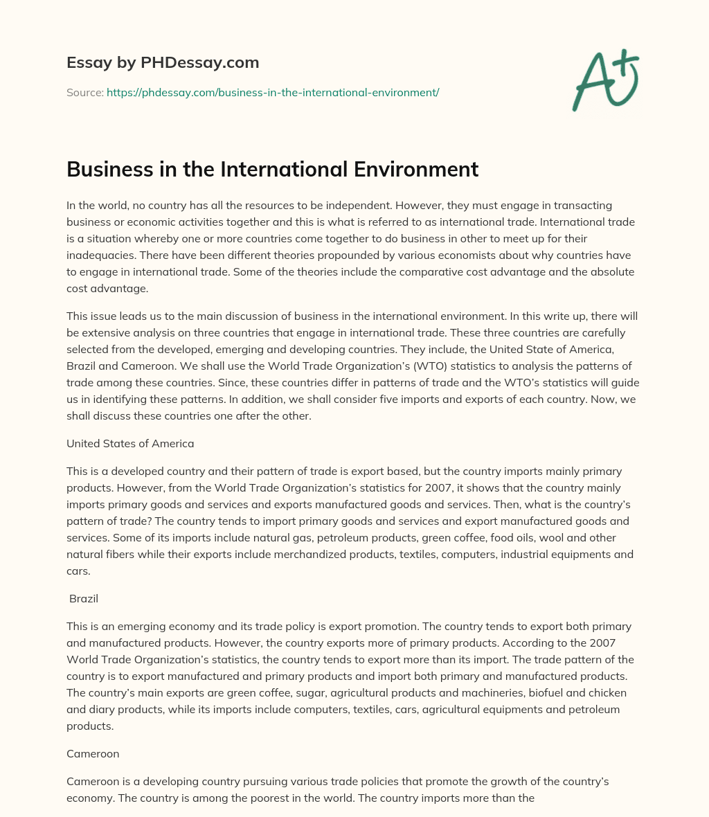 Business in the International Environment - PHDessay.com