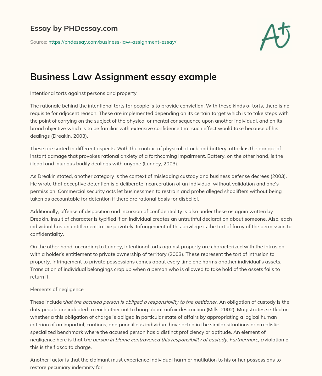 Business Law Assignment essay example - PHDessay.com