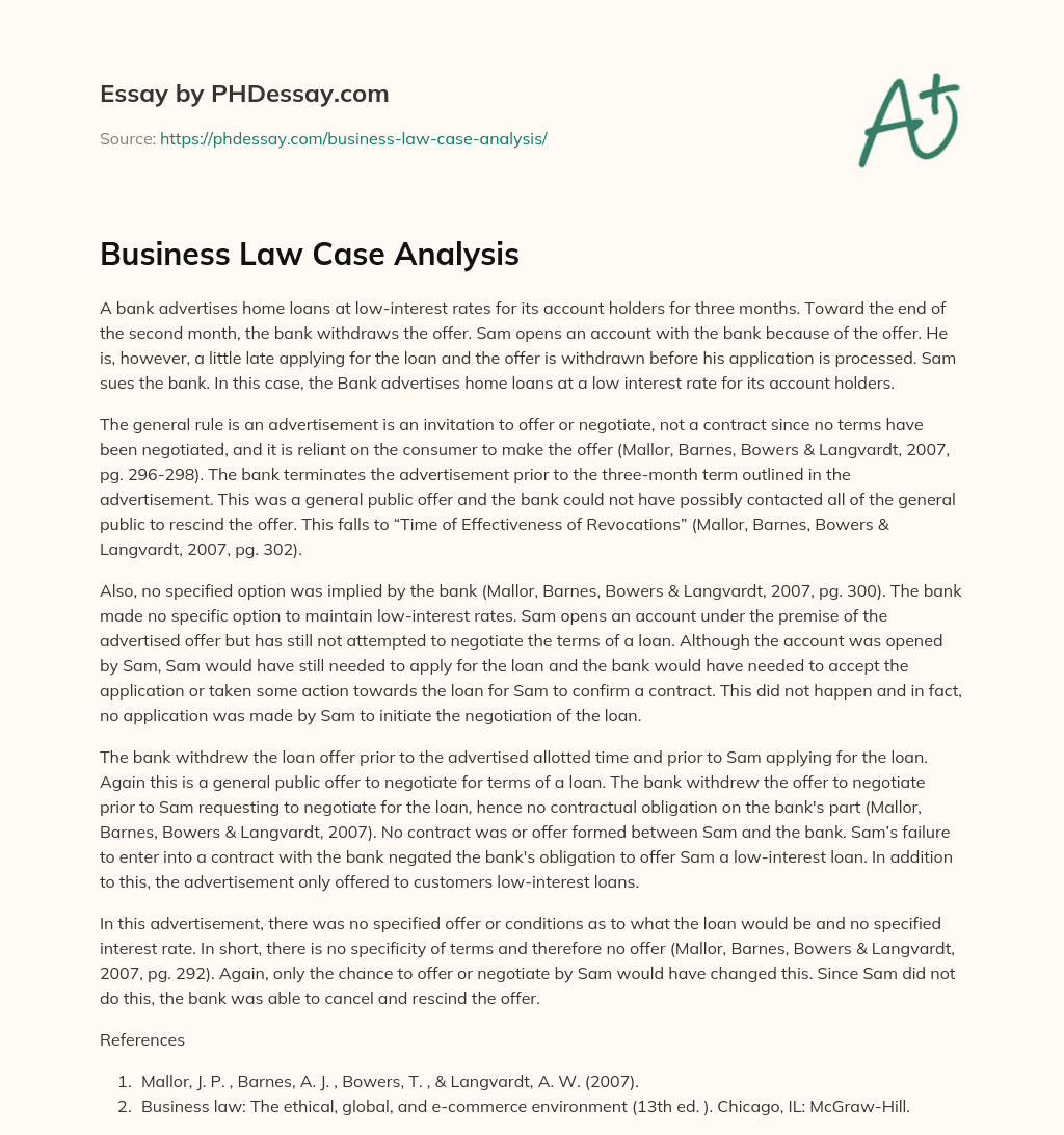 Business Law Case Analysis - PHDessay.com