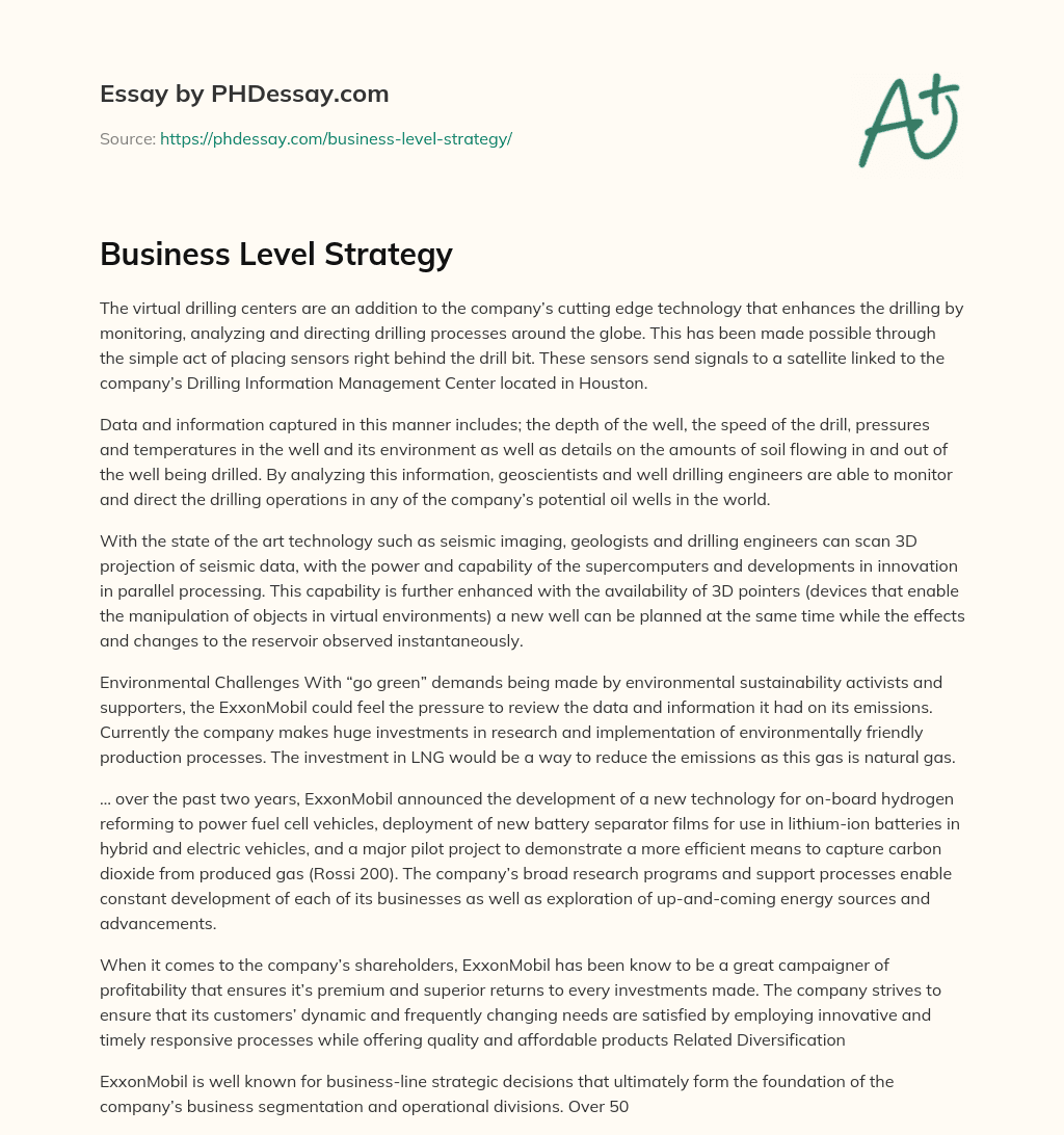 Business Level Strategy (600 Words) - PHDessay.com