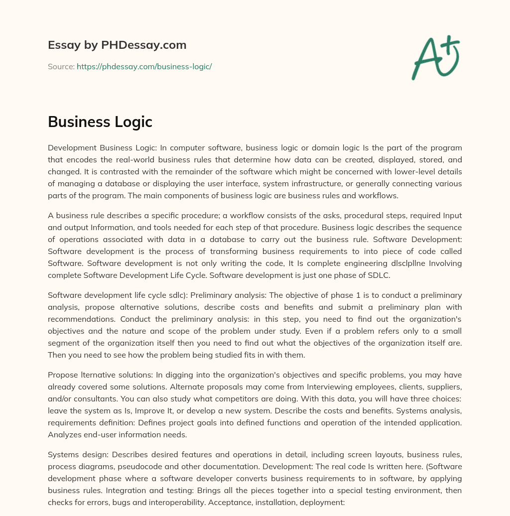 Business Logic (400 Words) - PHDessay.com