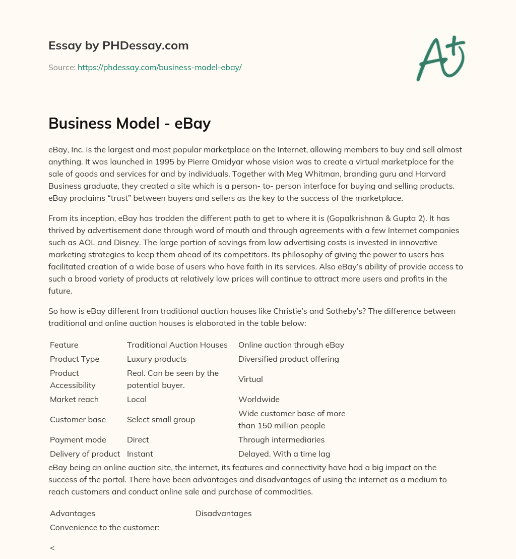 Business Model - eBay - PHDessay.com
