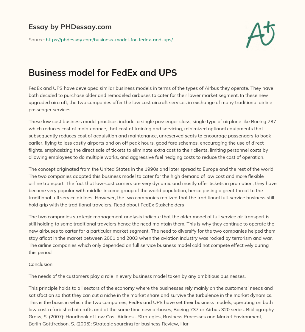 Business model for FedEx and UPS (500 Words) - PHDessay.com