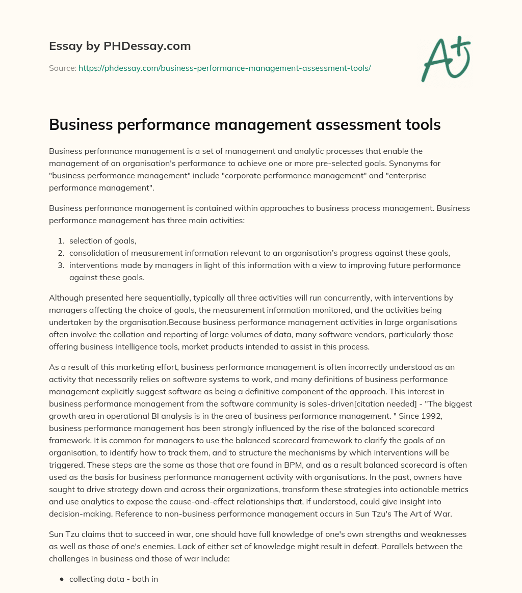 Business performance management assessment tools - PHDessay.com