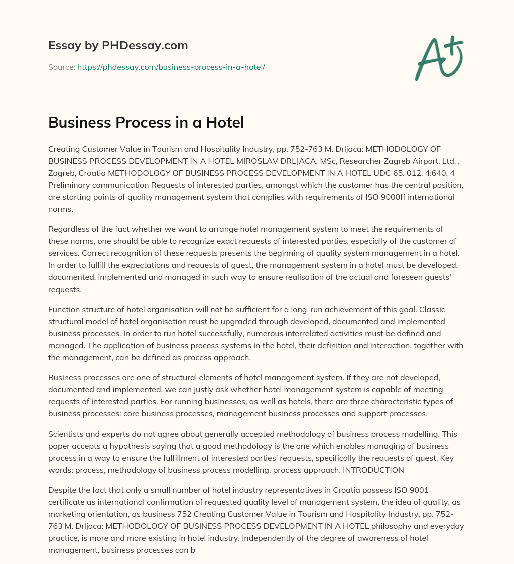 Business Process in a Hotel - PHDessay.com