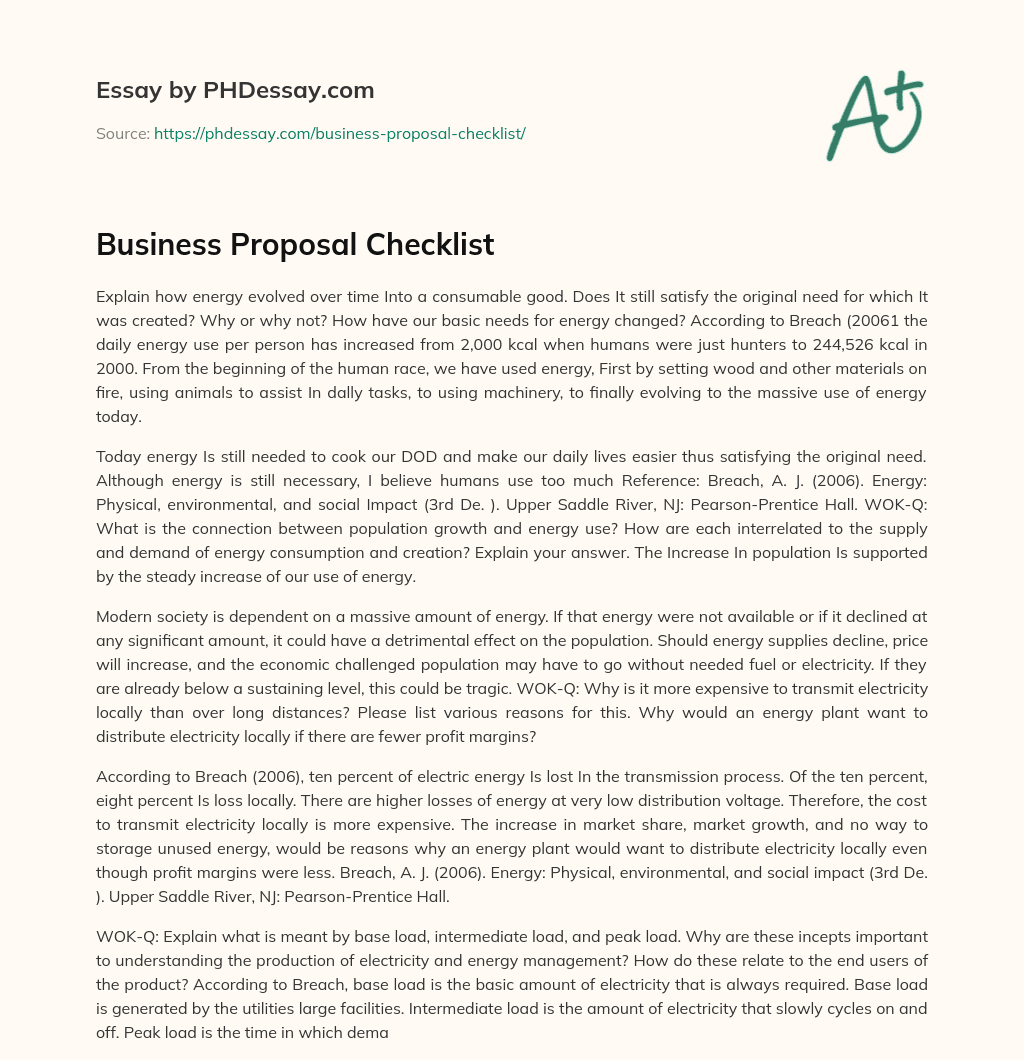 Business Proposal Checklist (600 Words) - PHDessay.com
