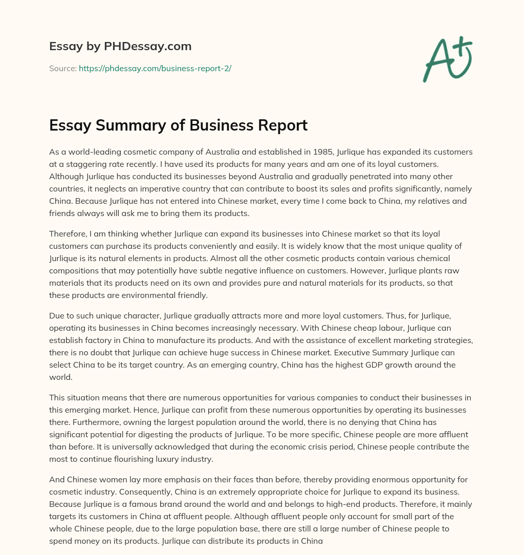 Essay Summary of Business Report - PHDessay.com