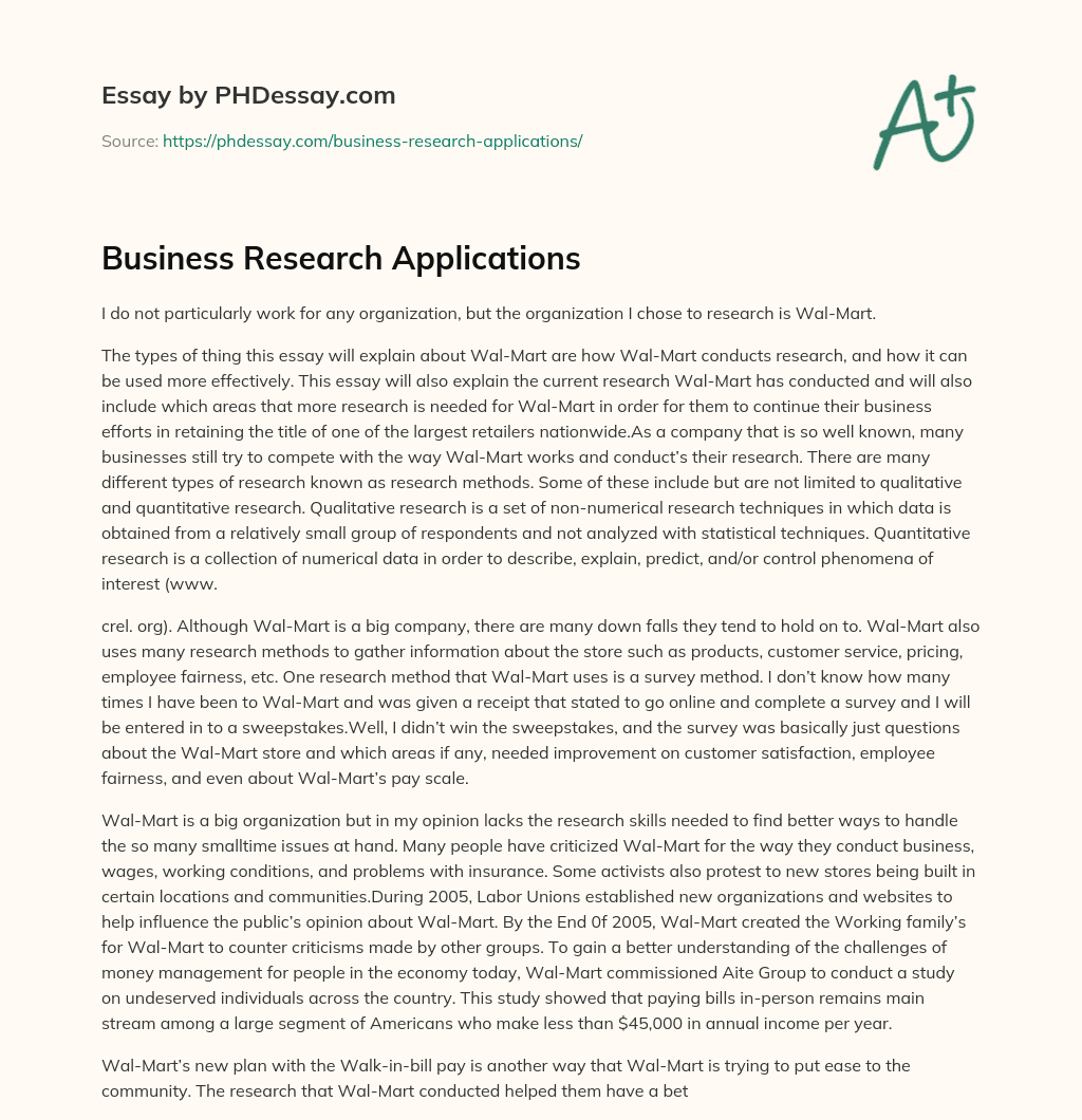 Business Research Applications - PHDessay.com