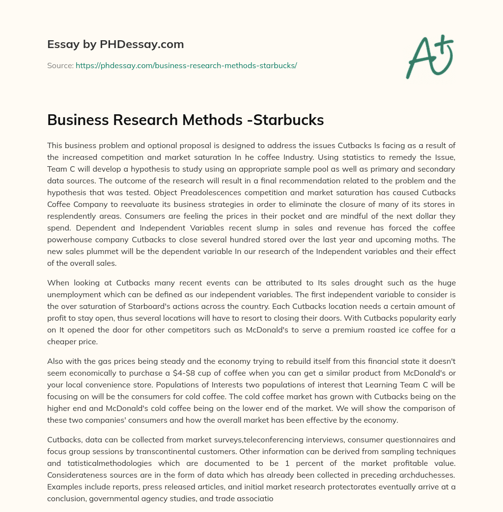 Business Research Methods -Starbucks - PHDessay.com