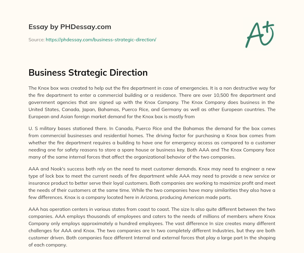 Business Strategic Direction (400 Words) - PHDessay.com