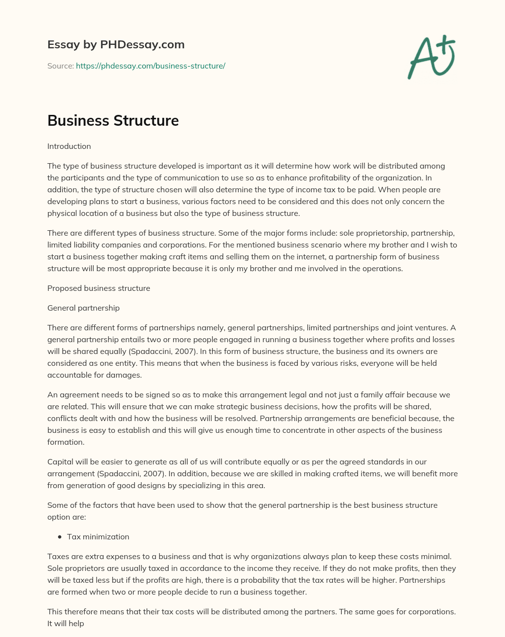Business Structure - PHDessay.com