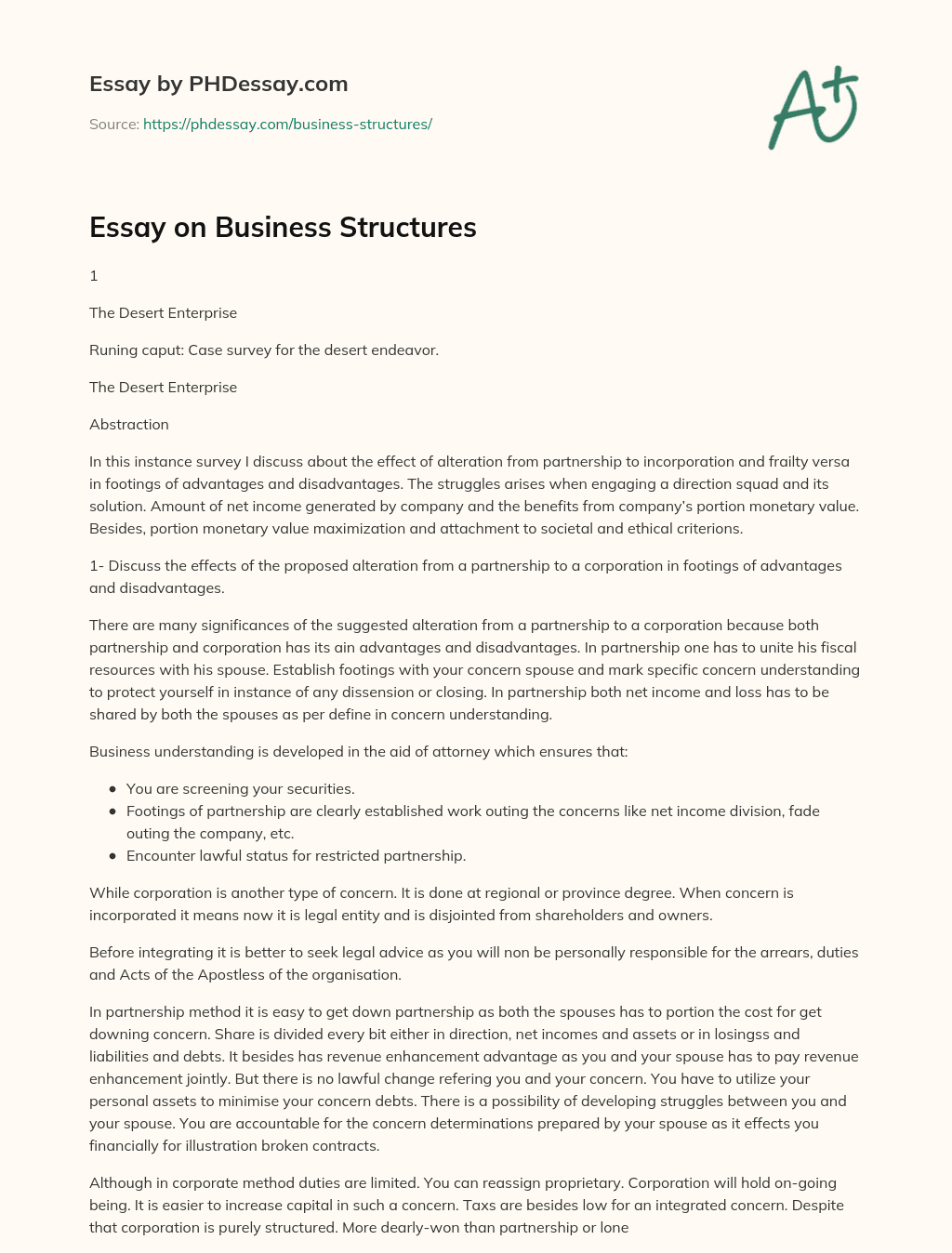 Essay on Business Structures - PHDessay.com