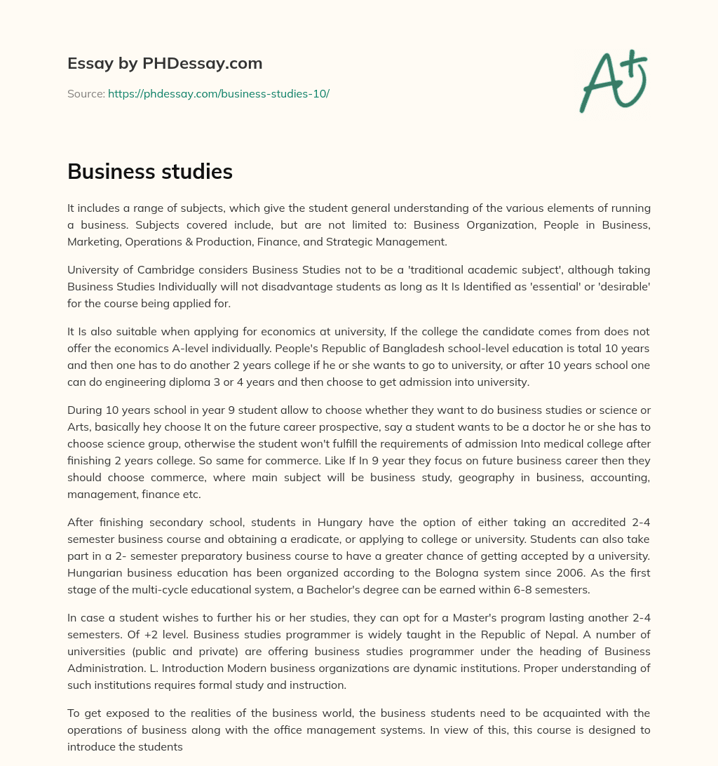 Business studies - PHDessay.com