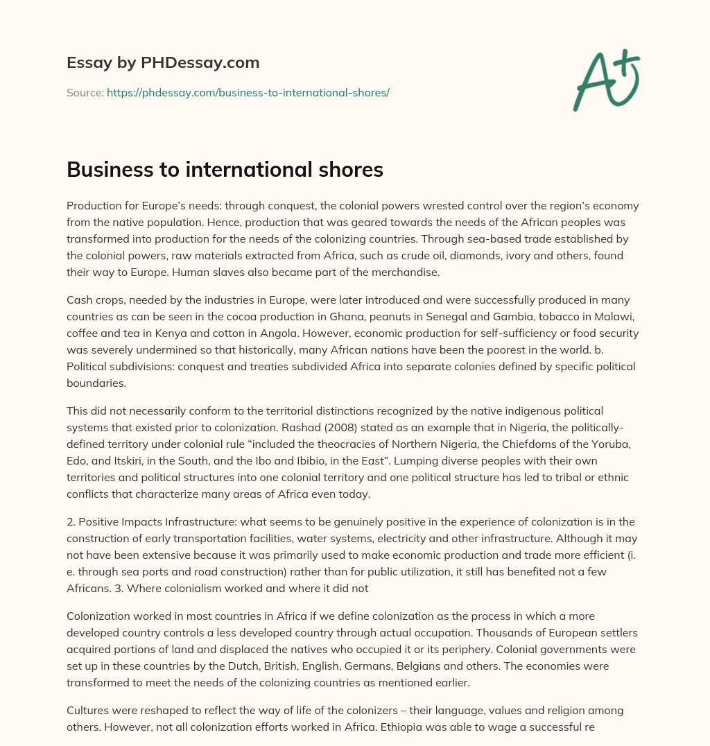 Business to international shores (600 Words) - PHDessay.com