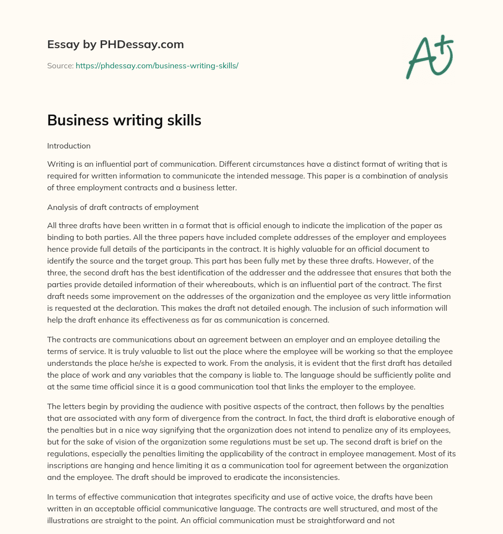 Business writing skills - PHDessay.com