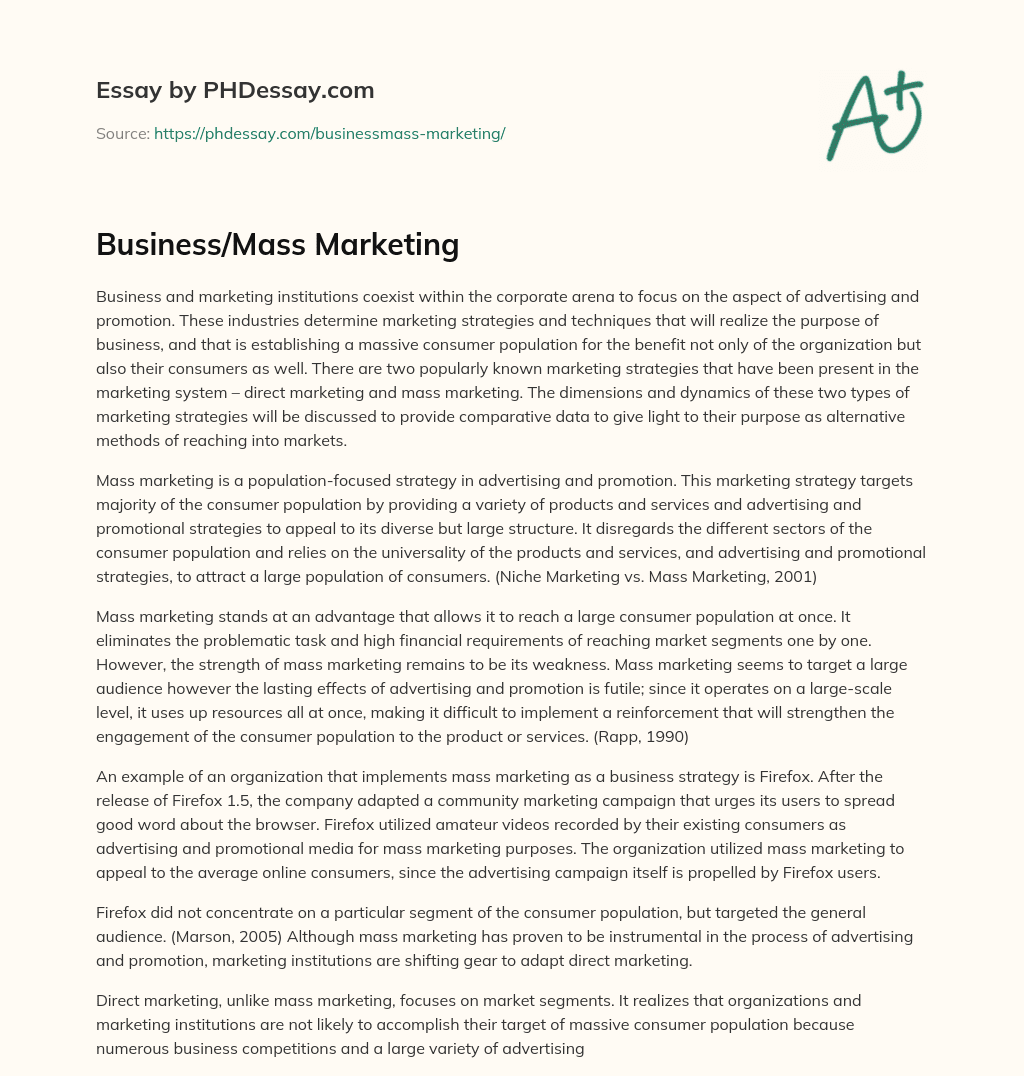 Business/Mass Marketing - PHDessay.com