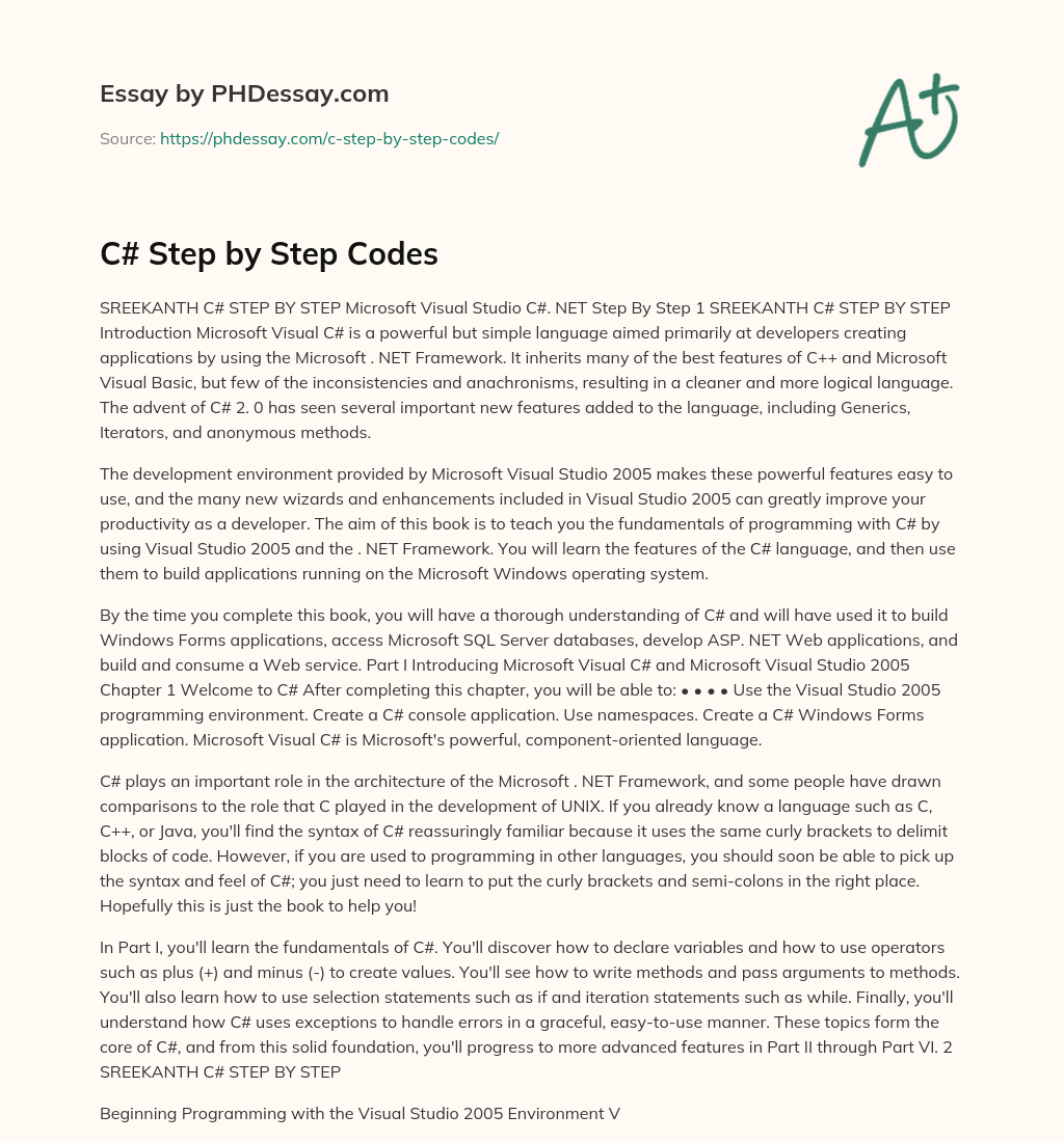 C# Step by Step Codes - PHDessay.com