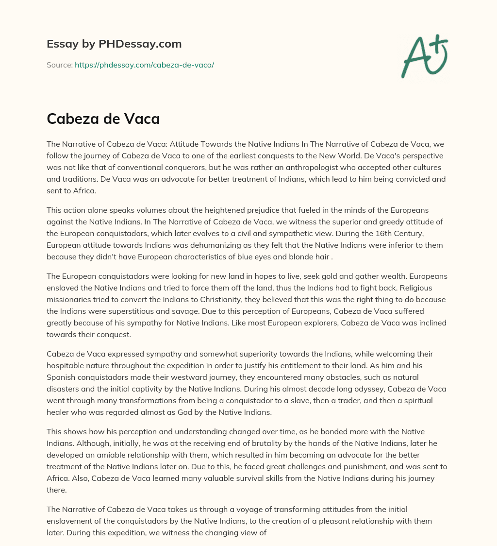 Cabeza de Vaca (500 Words) - PHDessay.com