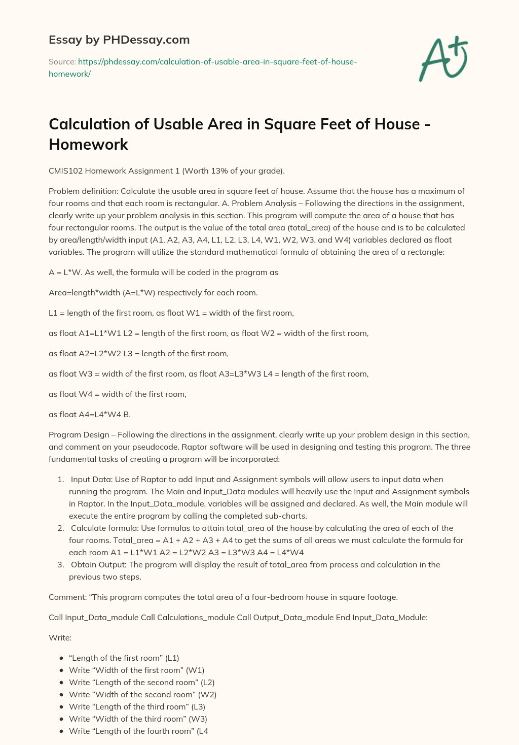Calculation Of Usable Area In Square Feet Of House - Homework Essay ...