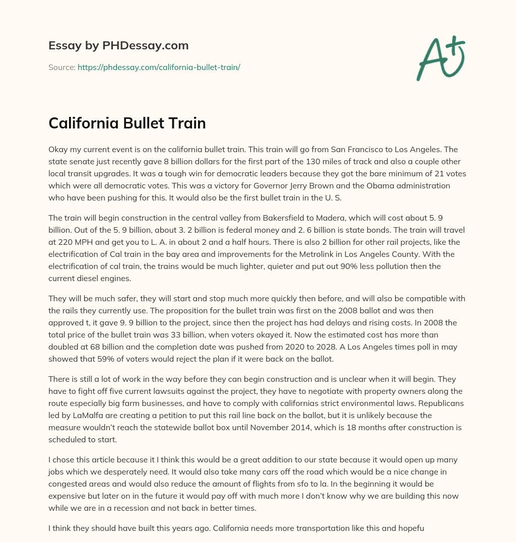 California Bullet Train (600 Words) - PHDessay.com