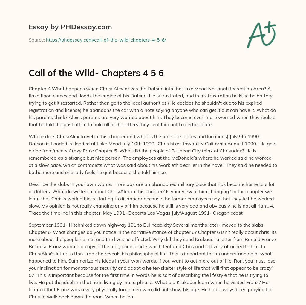 Call of the Wild- Chapters 4 5 6 (600 Words) - PHDessay.com