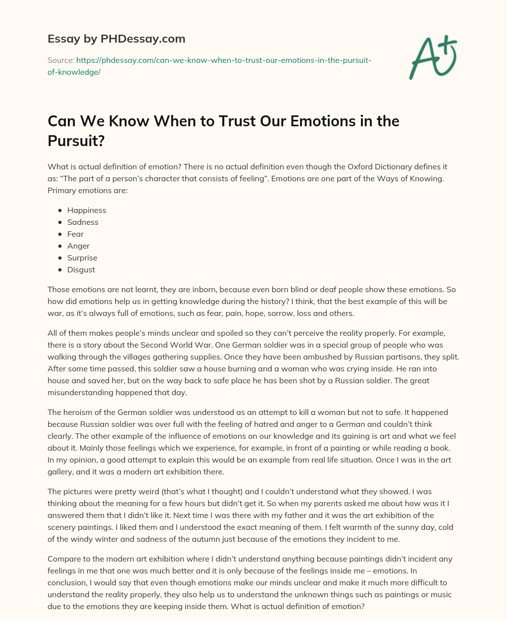 Can We Know When to Trust Our Emotions in the Pursuit? (500 Words ...