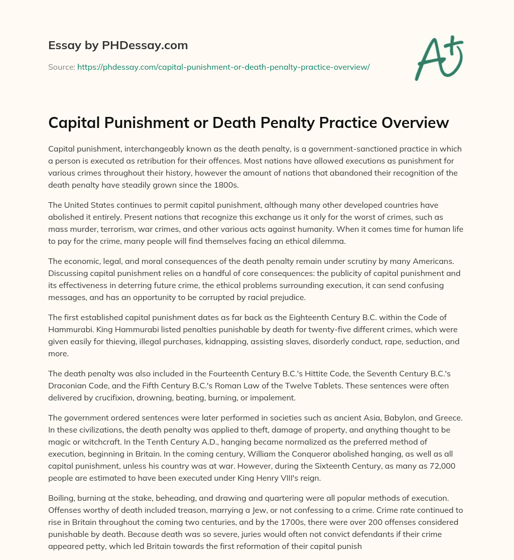 Capital Punishment or Death Penalty Practice Overview - PHDessay.com