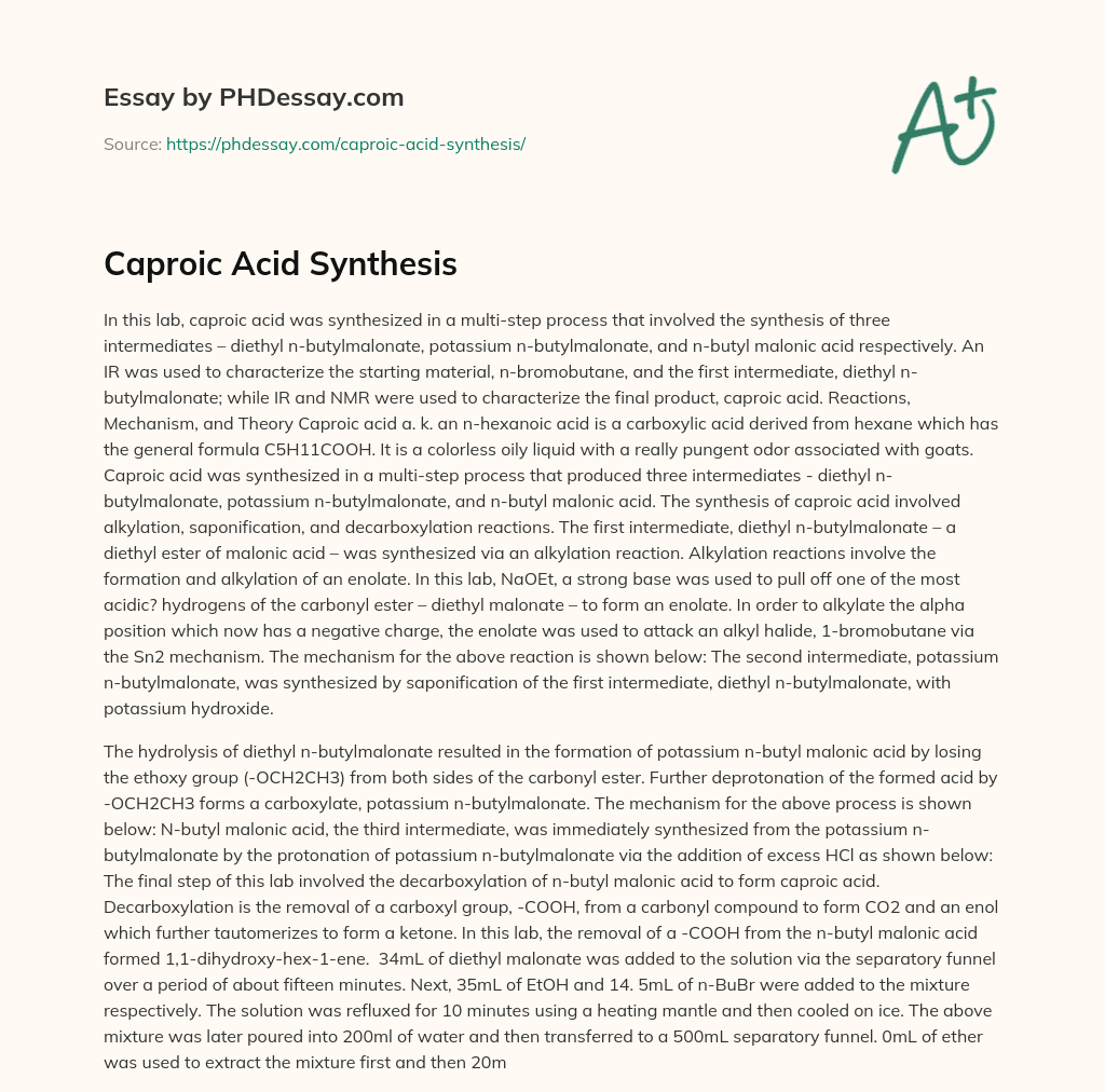 Caproic Acid Synthesis - PHDessay.com