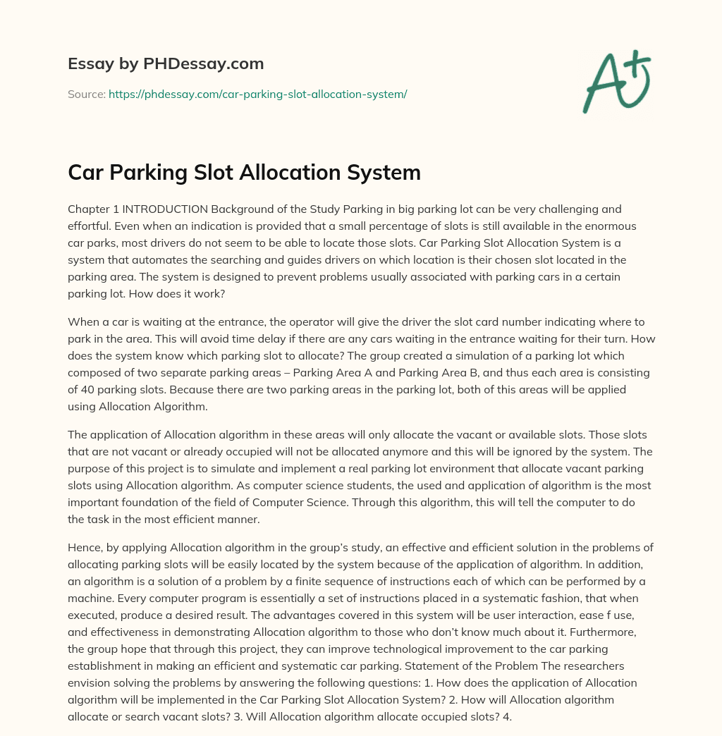 Car Parking Slot Allocation System - PHDessay.com
