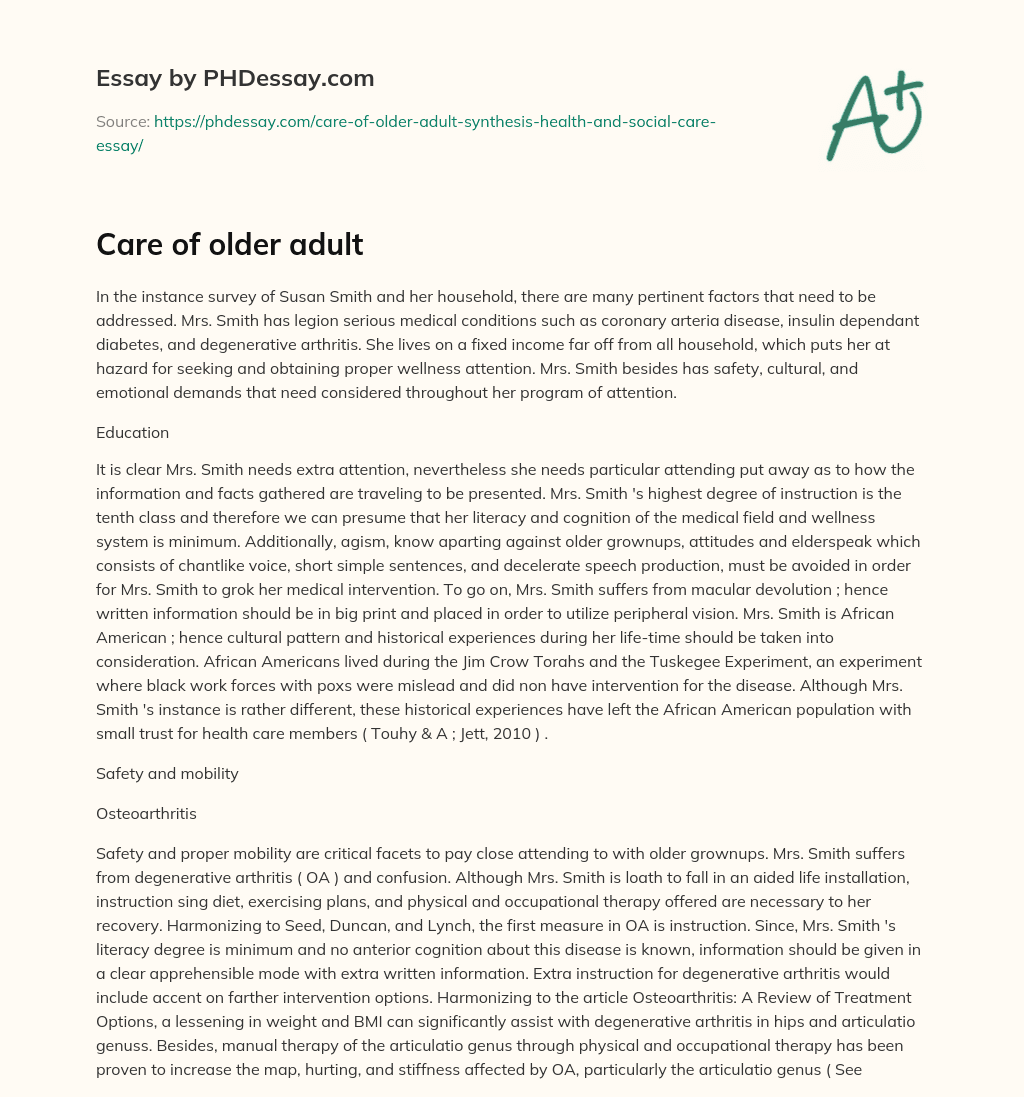 Care of older adult - PHDessay.com