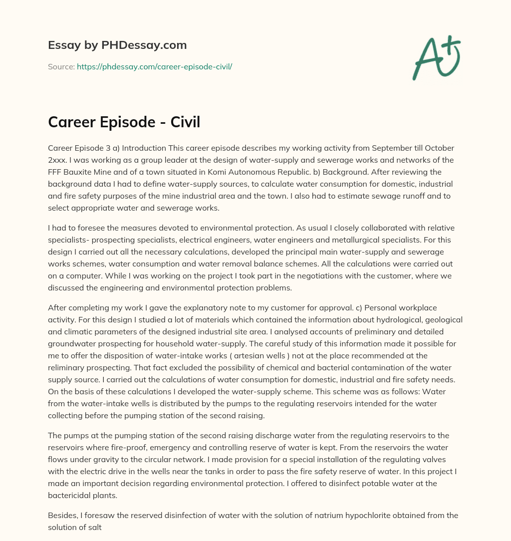 Career Episode - Civil - PHDessay.com