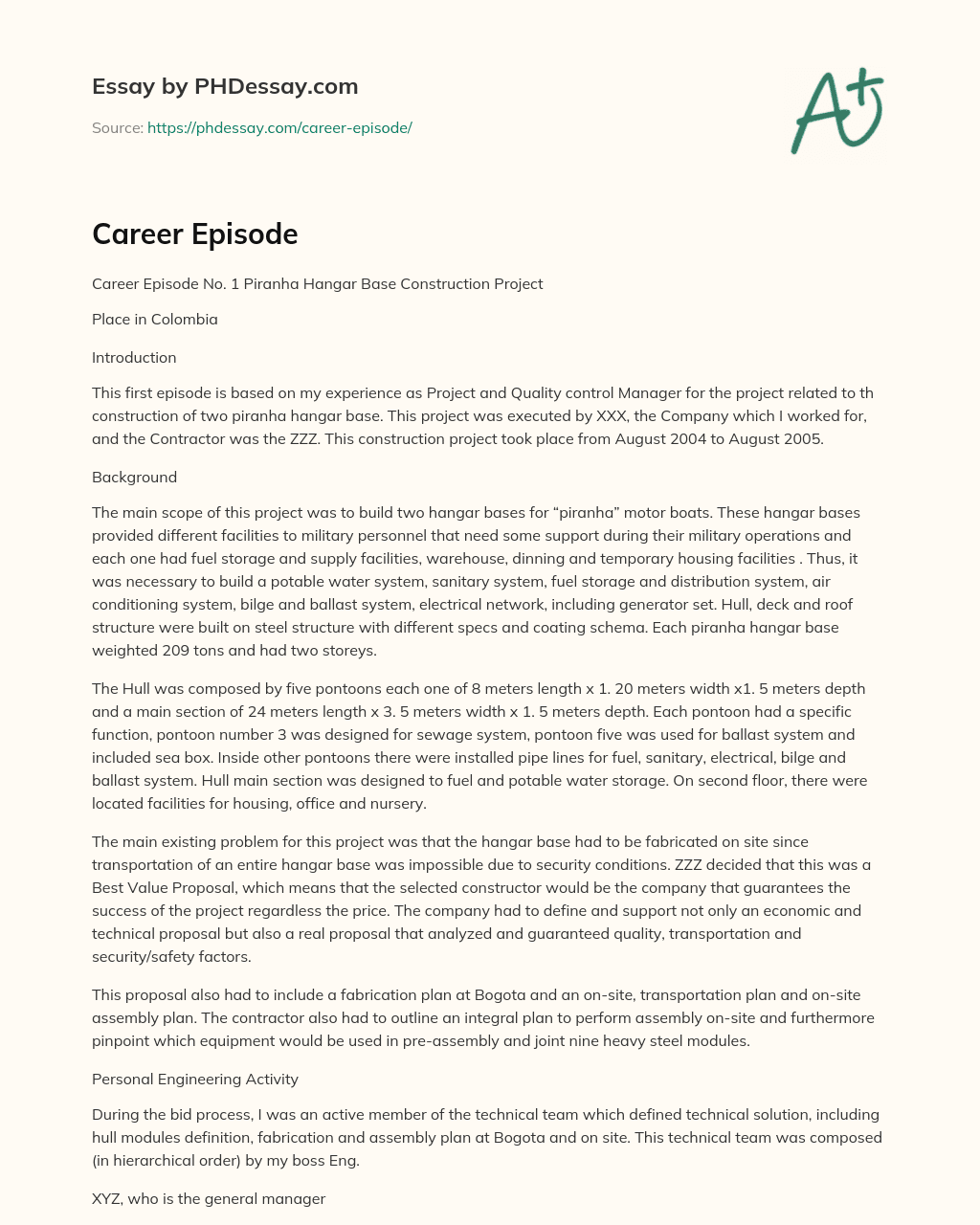 Career Episode Report Example - PHDessay.com