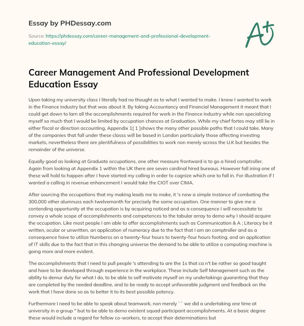 Career Management And Professional Development Education Essay ...
