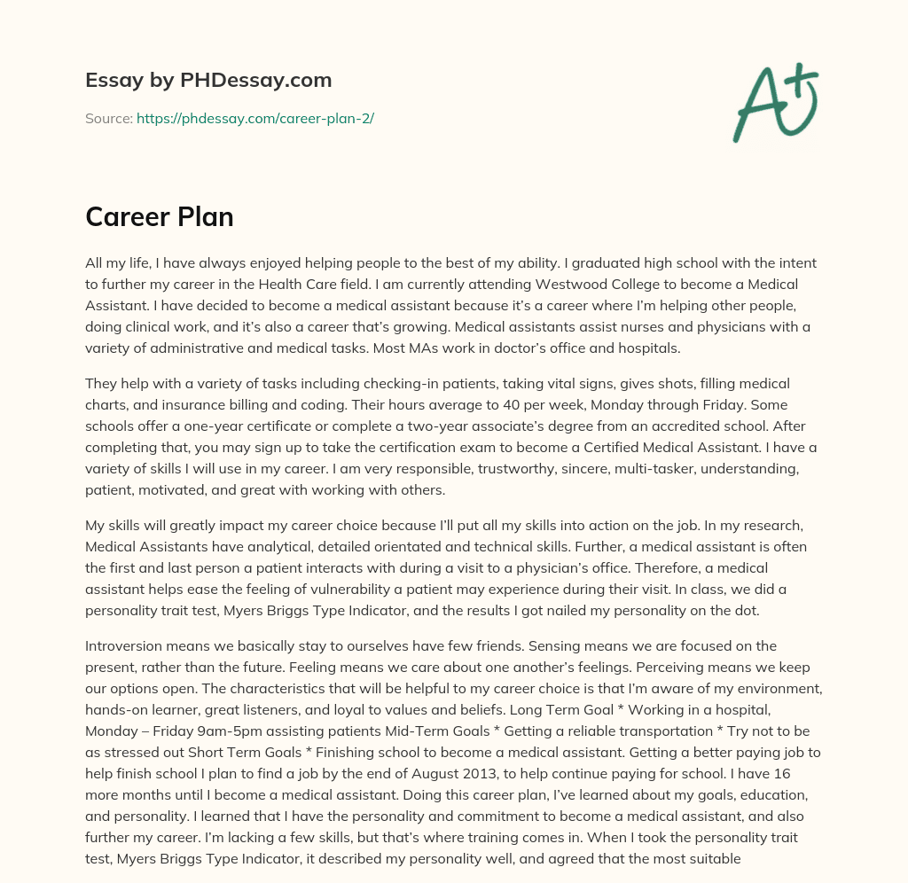 Career Plan (500 Words) - PHDessay.com