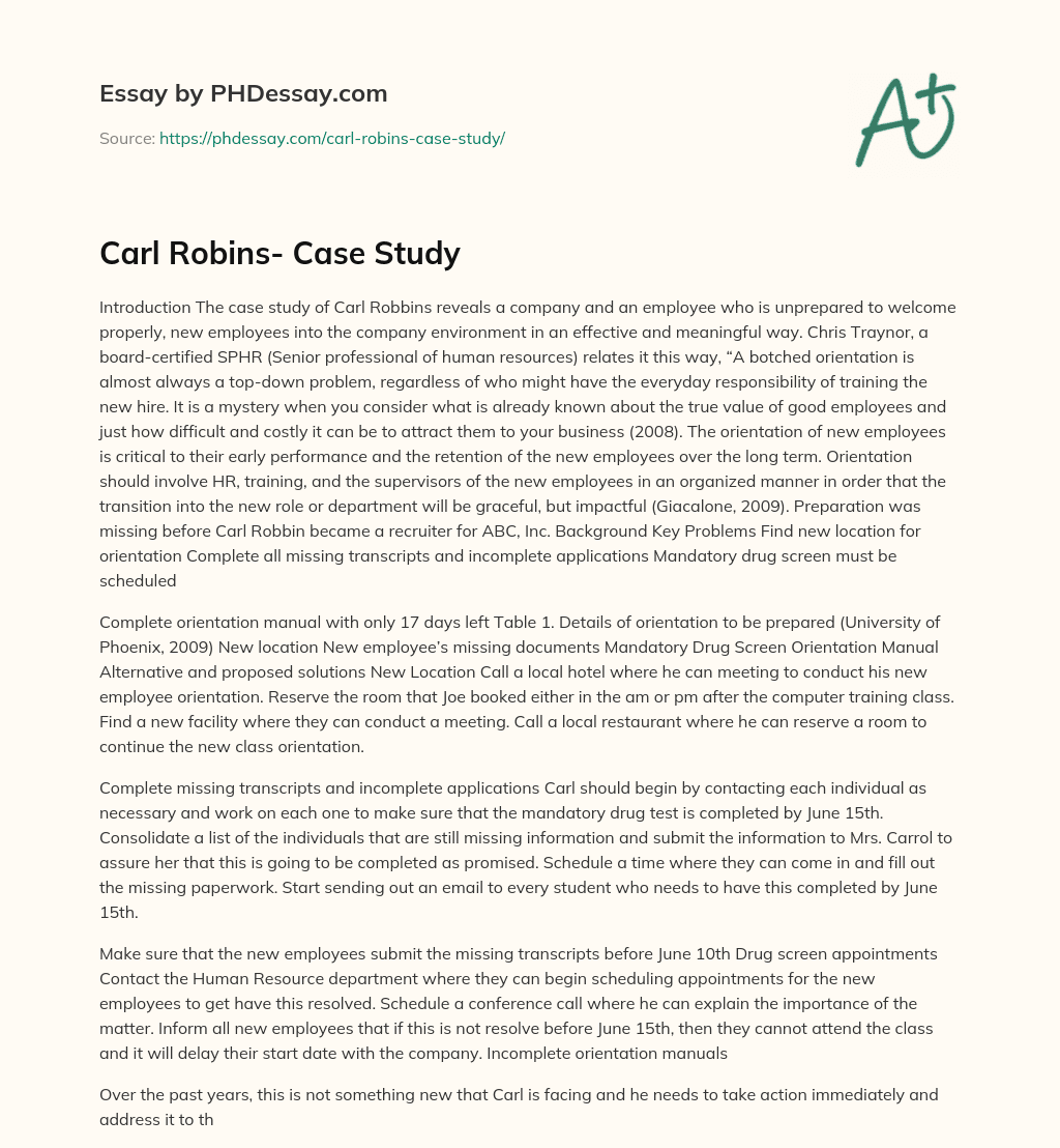 Carl Robins- Case Study - PHDessay.com
