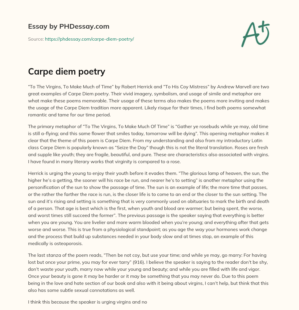 Carpe Diem Poetry Example - PHDessay.com