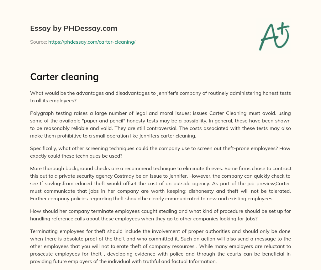 Carter cleaning (300 Words) - PHDessay.com