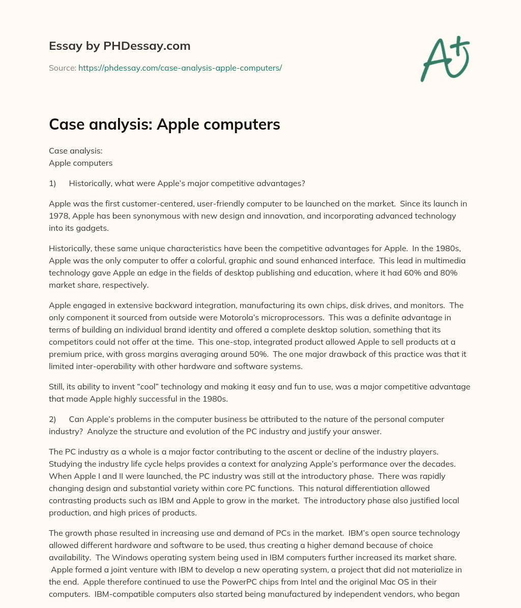 Case analysis: Apple computers - PHDessay.com