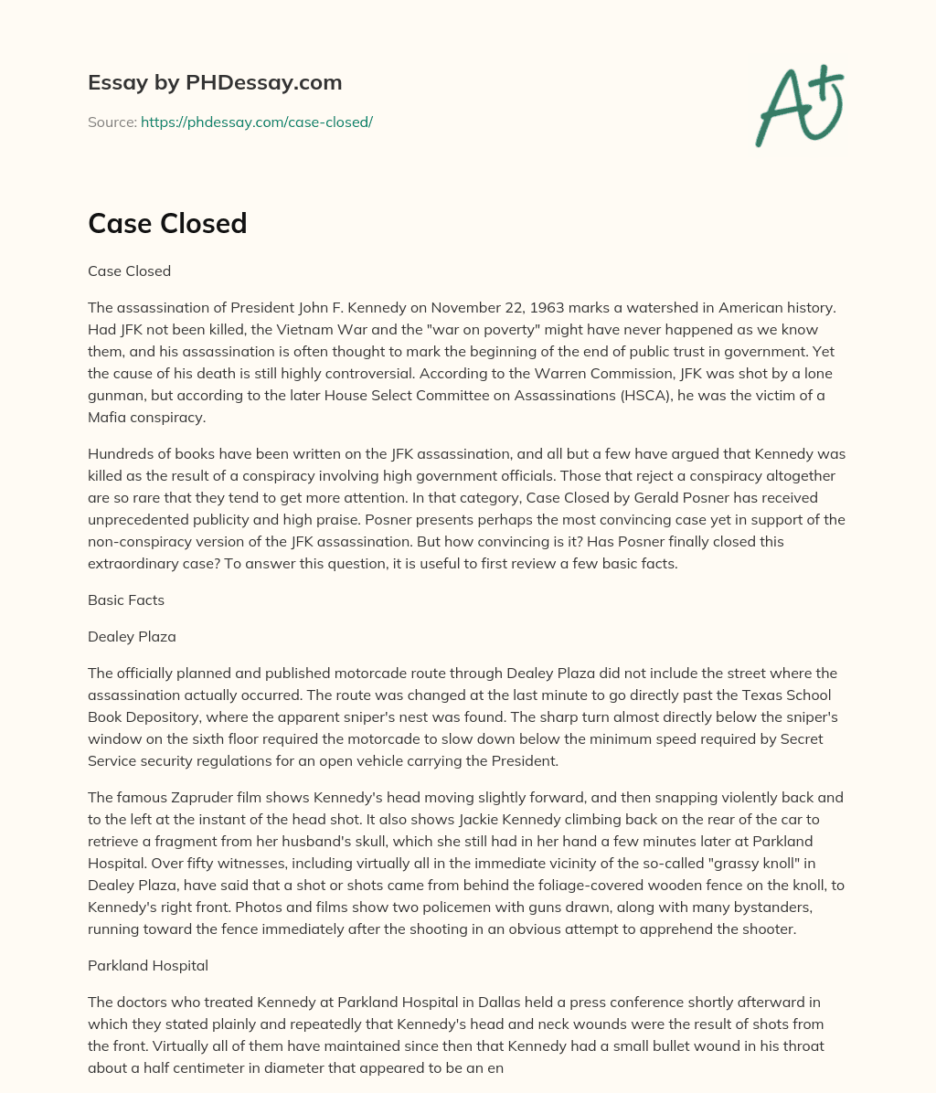 Case Closed - PHDessay.com