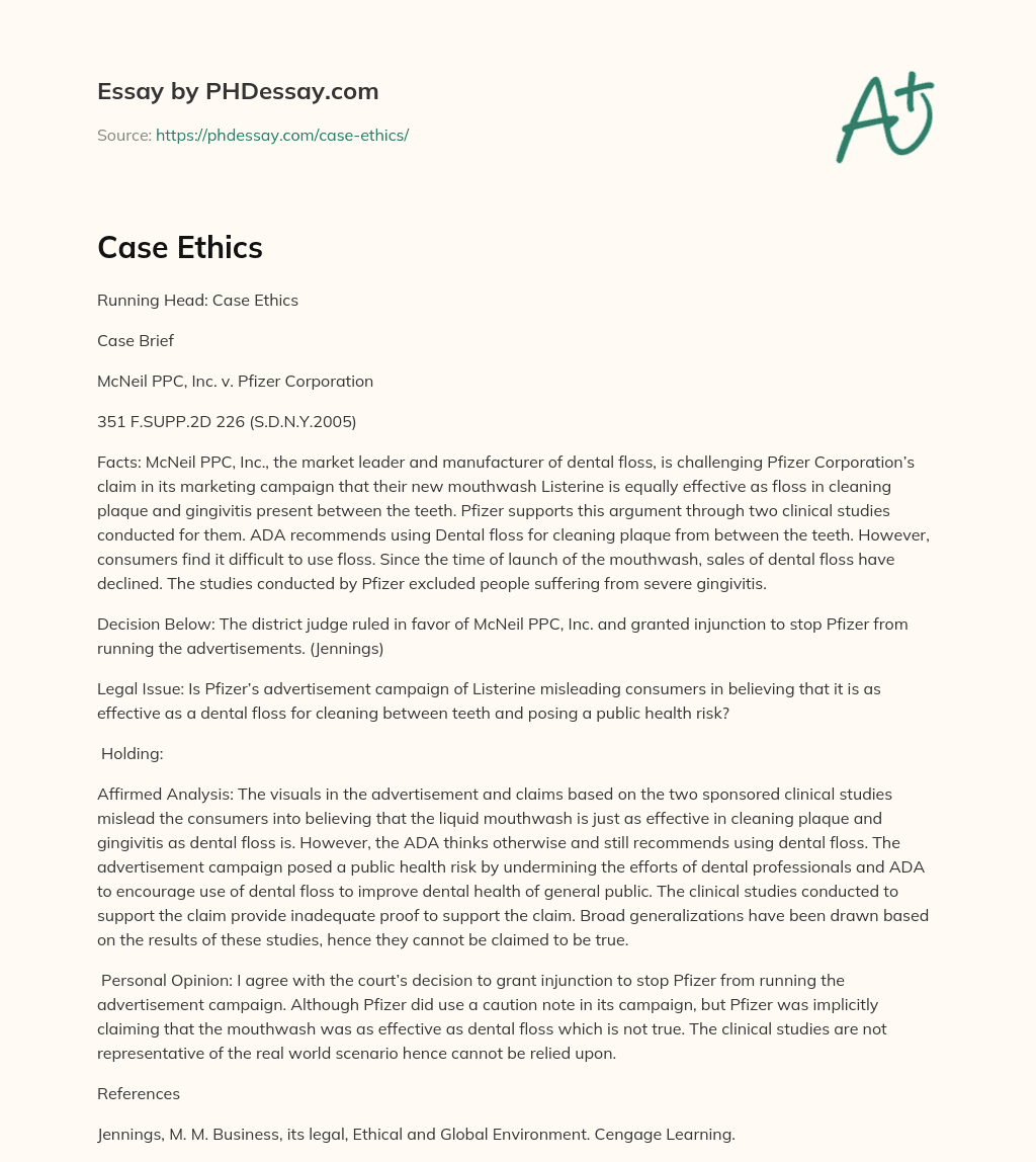 Case Ethics (400 Words) - PHDessay.com