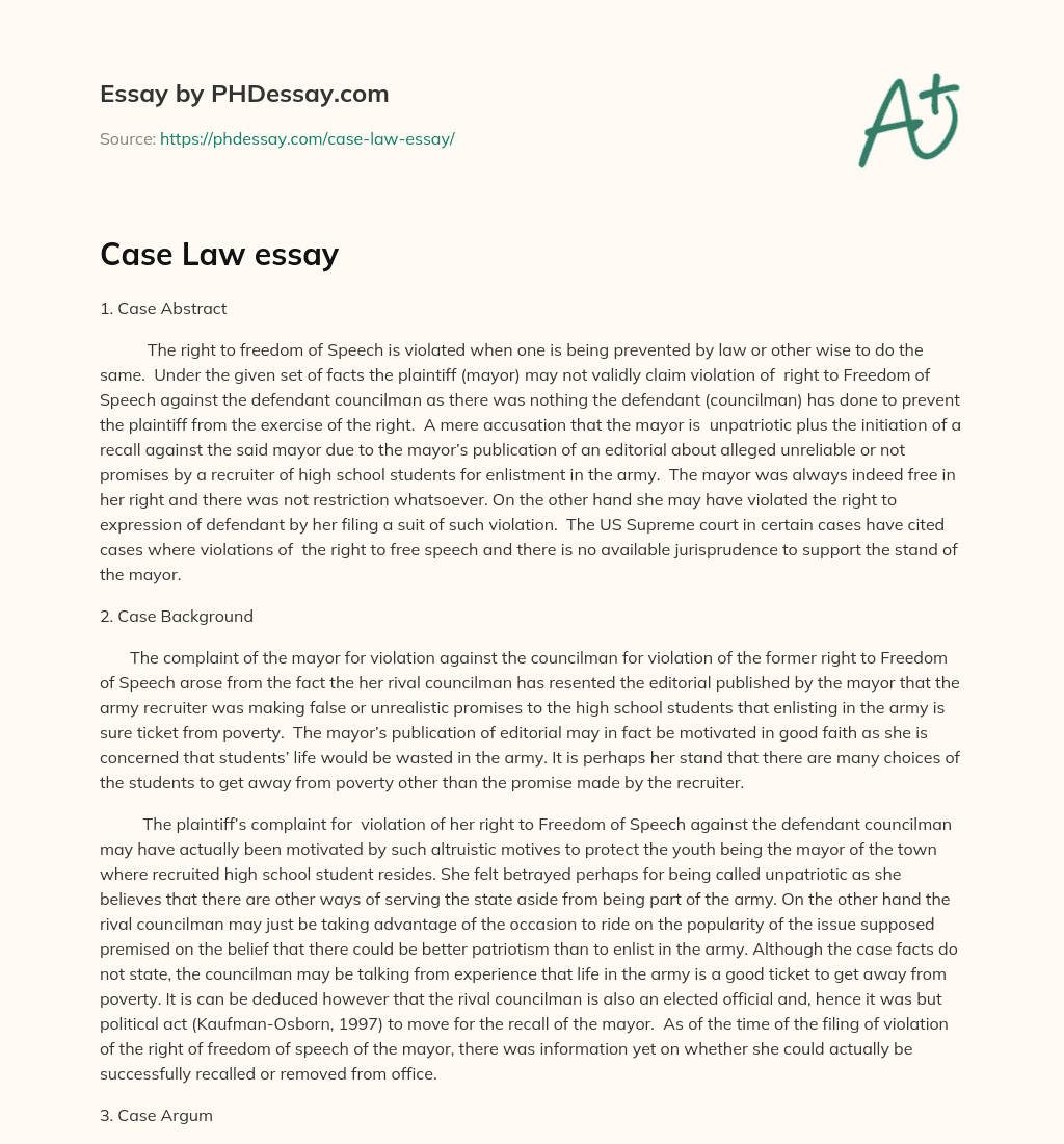 Case Law essay - PHDessay.com