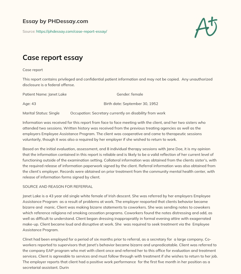 Case report essay - PHDessay.com