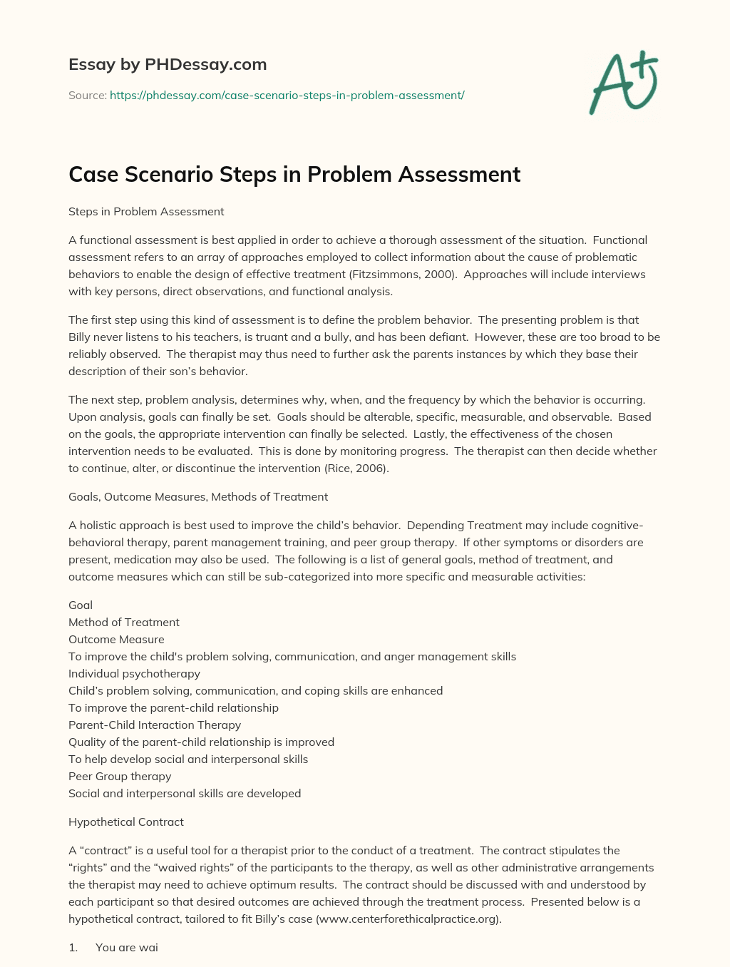 Case Scenario Steps in Problem Assessment - PHDessay.com