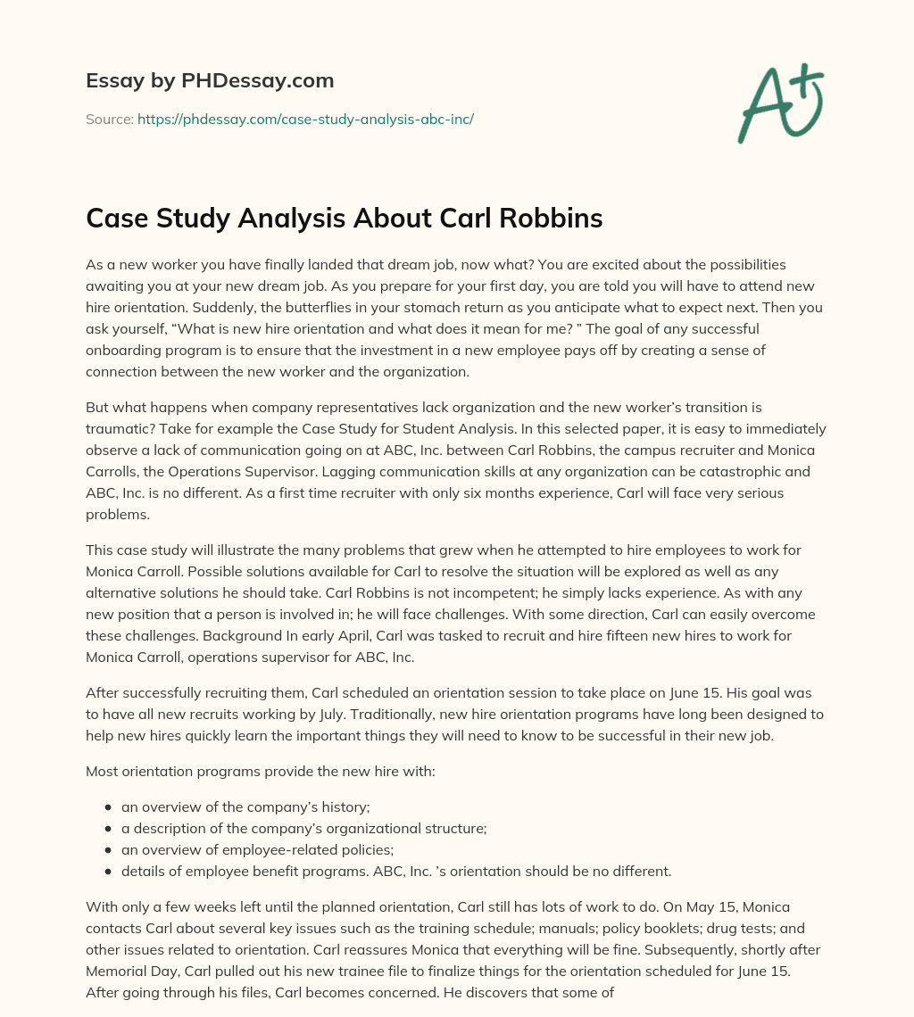Case Study Analysis About Carl Robbins - PHDessay.com