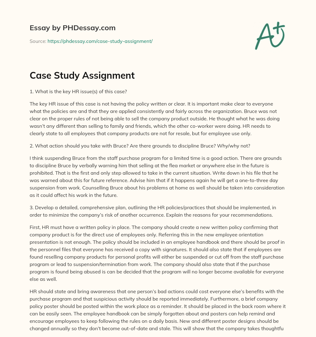 ﻿Case Study Assignment - PHDessay.com
