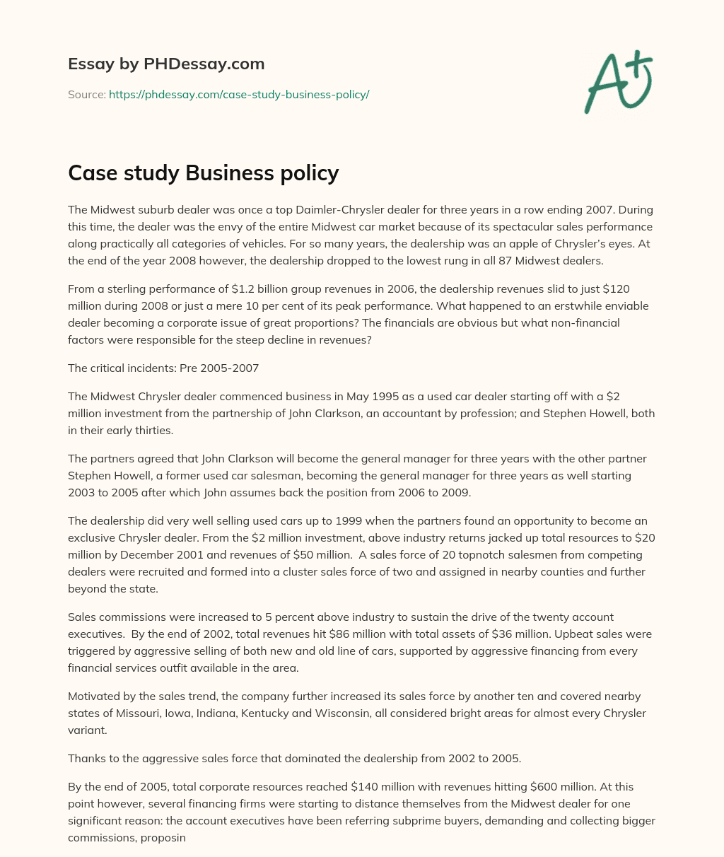Case study Business policy (600 Words) - PHDessay.com